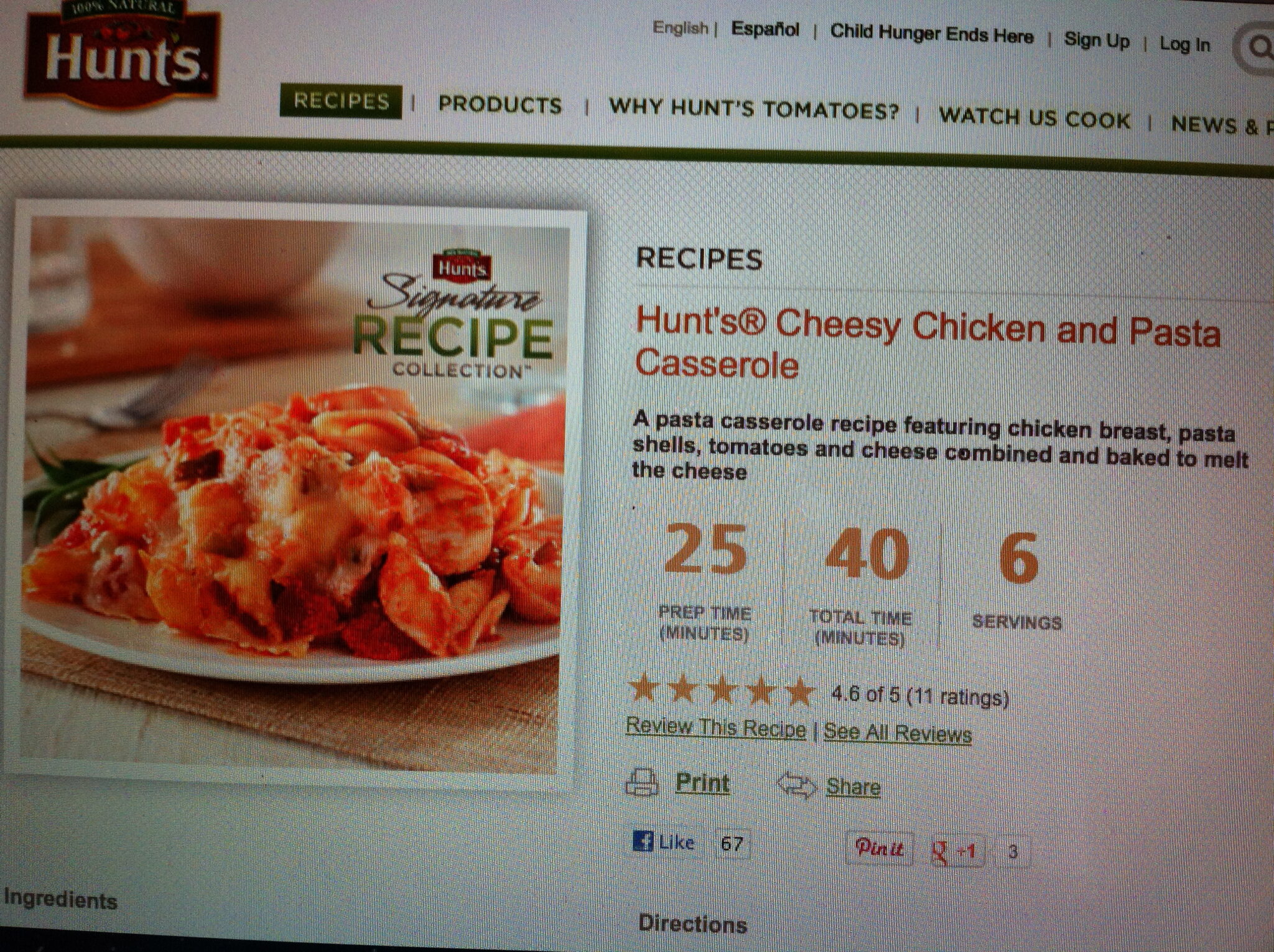 Hunt's Cheesy Chicken and Pasta Casserole: from Hunt's Signature Recipe ...