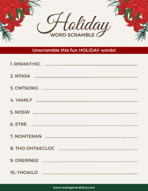 Holiday Word Scramble - Stylish Life for Moms