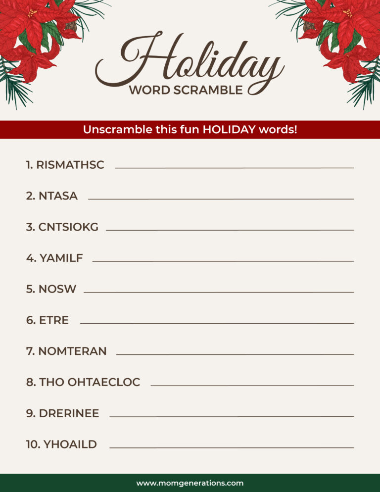 Holiday Word Scramble - Stylish Life for Moms