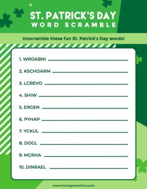 St. Patrick's Day Word Scramble - Mom Generations | Stylish Life for Moms