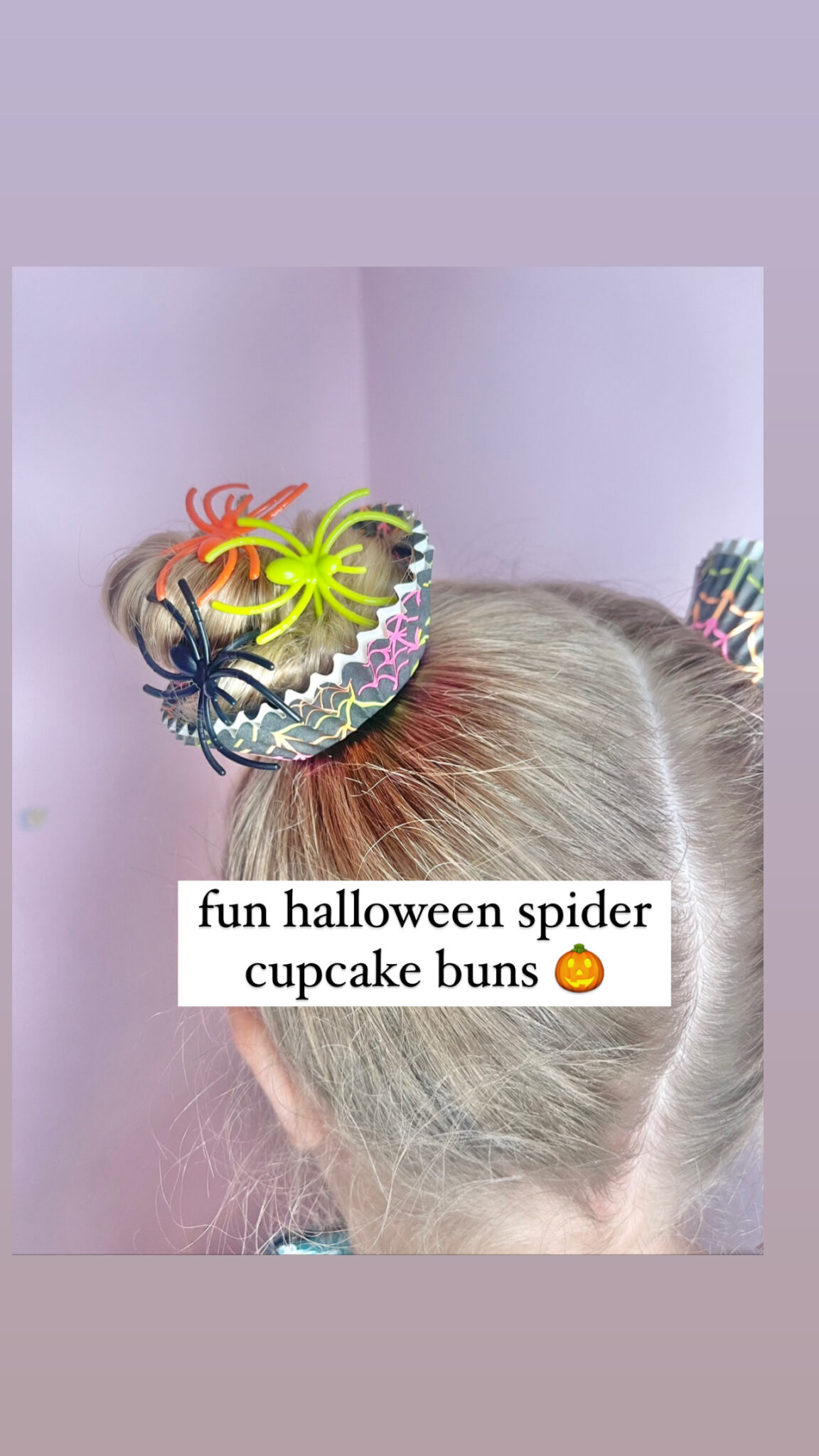 Fun Halloween Hairstyle - Spider Cupcake Buns - Stylish Life for Moms
