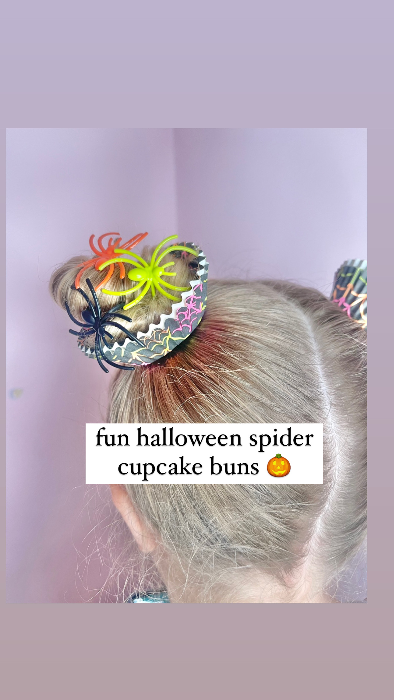 Fun Halloween Hairstyle - Spider Cupcake Buns - Stylish Life for Moms
