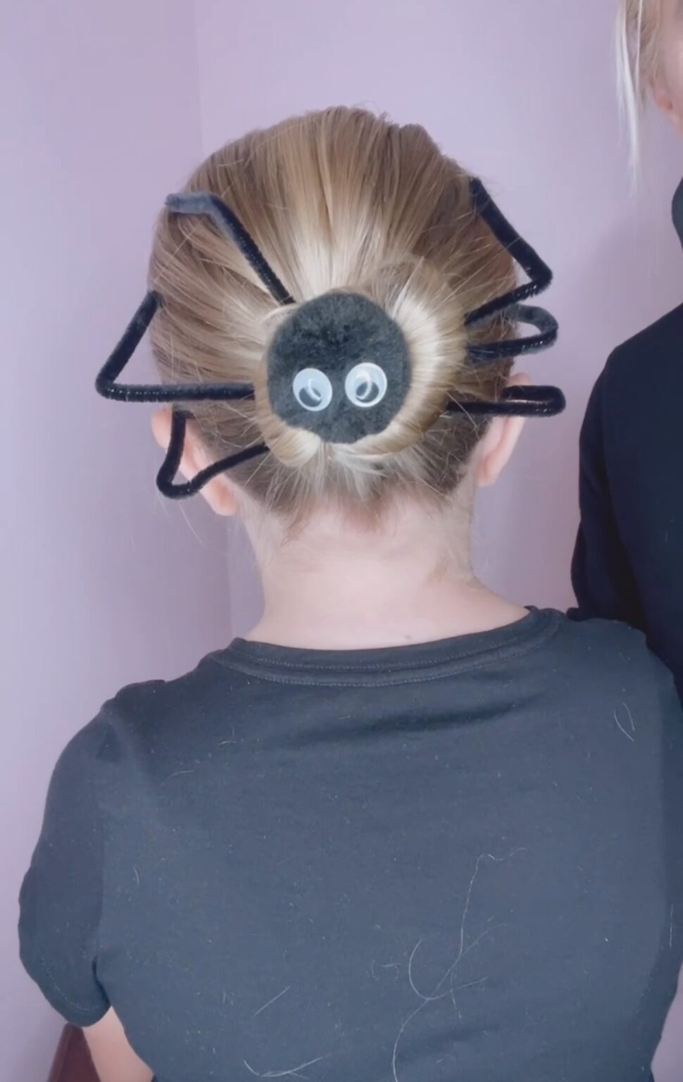 Cute Spider Bun Hair Tutorial for Halloween - Stylish Life for Moms