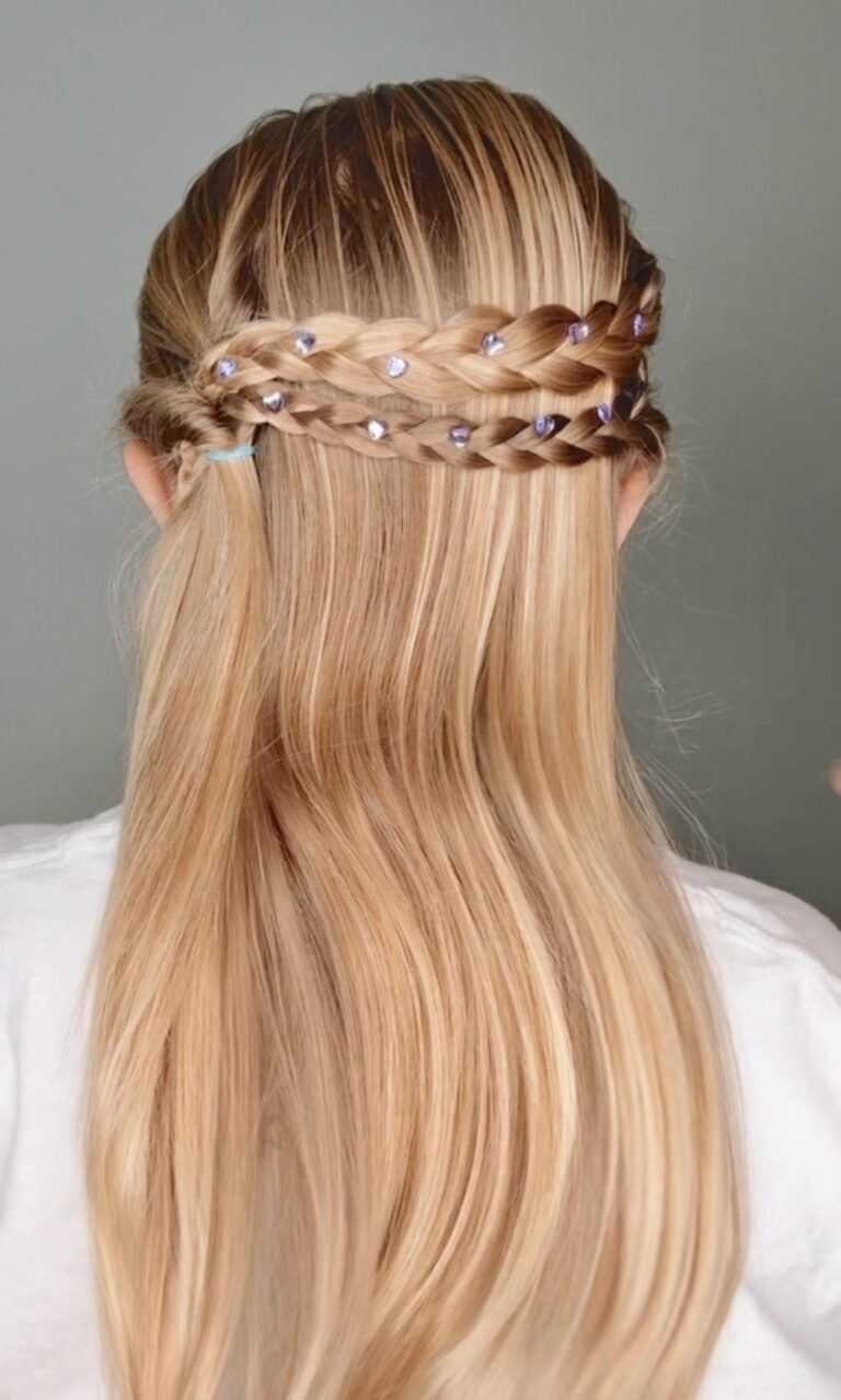 Half Up Half Down Braided Hairdo with Bling - Stylish Life for Moms